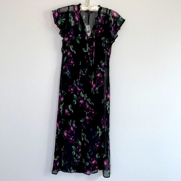 Express | Dresses | New Express Sheer Black Floral Midi Dress | Poshmark